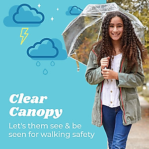 totes Kids Clear Bubble Umbrella with Dome Canopy, Lightweight Design, Wind and Rain Protection, Blue, Kids - 38" Canopy