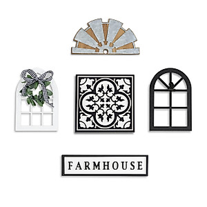 Heather & Willow Farmhouse Tiered Tray Decor Items Set of 5 | Tiered Serving Decorative Galvanized Tray | Rustic Vintage Tier Tray Decorations | Fall, Home & Living Room & Kitchen Décor