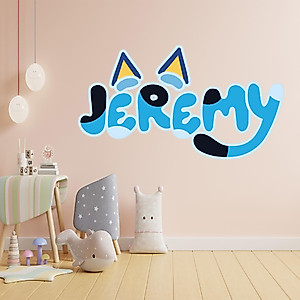 Personalized Blue Wall Decal Theme, Superhero Wall Decal, Custom Name & Color Blue Wall Sticker, Vinyl Art Sticker for Kids, Blue Bedroom Decor for Boys and Girl's Room, PNC-BL.03