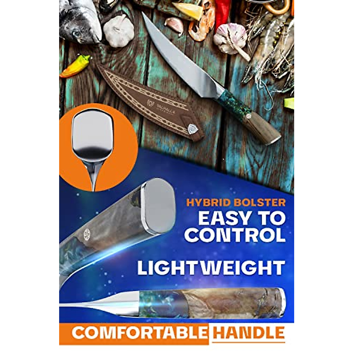 Dalstrong Fillet Knife - 6.5 inch - Valhalla Series - 9CR18MOV HC Steel - Celestial Resin & Wood Handle - Meat Cutting, Carving, Bone, Trimming, Deboning - Leather Sheath Included