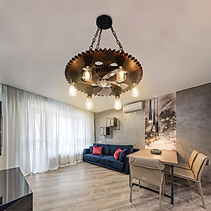 23.6in Ceiling Fan With Light,Farmhouse Ceiling Fan With Light and Remote Control, 6 Speeds Retro Ceiling Fans With Lights for Slanted Ceilings and Living Room, Vintage Copper (6 E26 Bulb Include)