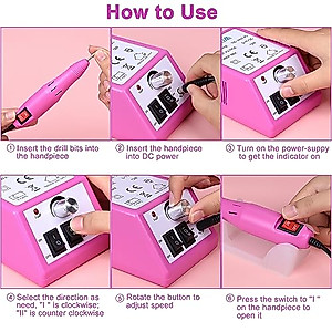 Electric Nail Drill, Cadrim Nail Drill Machine, Nail Electric Drill for Acrylic Nails Gel Nail Glazing Nail Drill Nail Art Polisher Sets Glazing Nail Drill Fast Manicure Pedicure, Pink