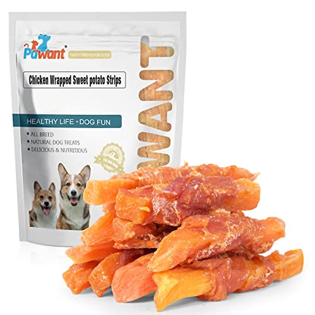 Pawant Dog Treats Chicken Wrapped Sweet Potato Dog Treats, Puppy Training Snacks, Rawhide Free Treats 1lb/454g
