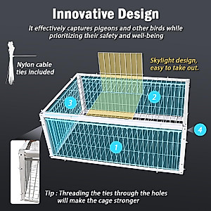 Quaocens Pigeon Traps with Four Channel One Way Entrance,Pigeon Cage with Anti-Escape Slot,Portable Easy to Assemble Outdoor Bird Cage for Rooftops Patios Gardens Balcony Farms Warehouses