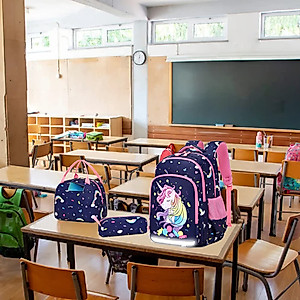 Meisohua Unicorn Backpack for Girls School Backpack 3 in 1 Set Elementary Kindergarten School Bags for Girls with Chest Strap and Lunch Tote Pencil Bag