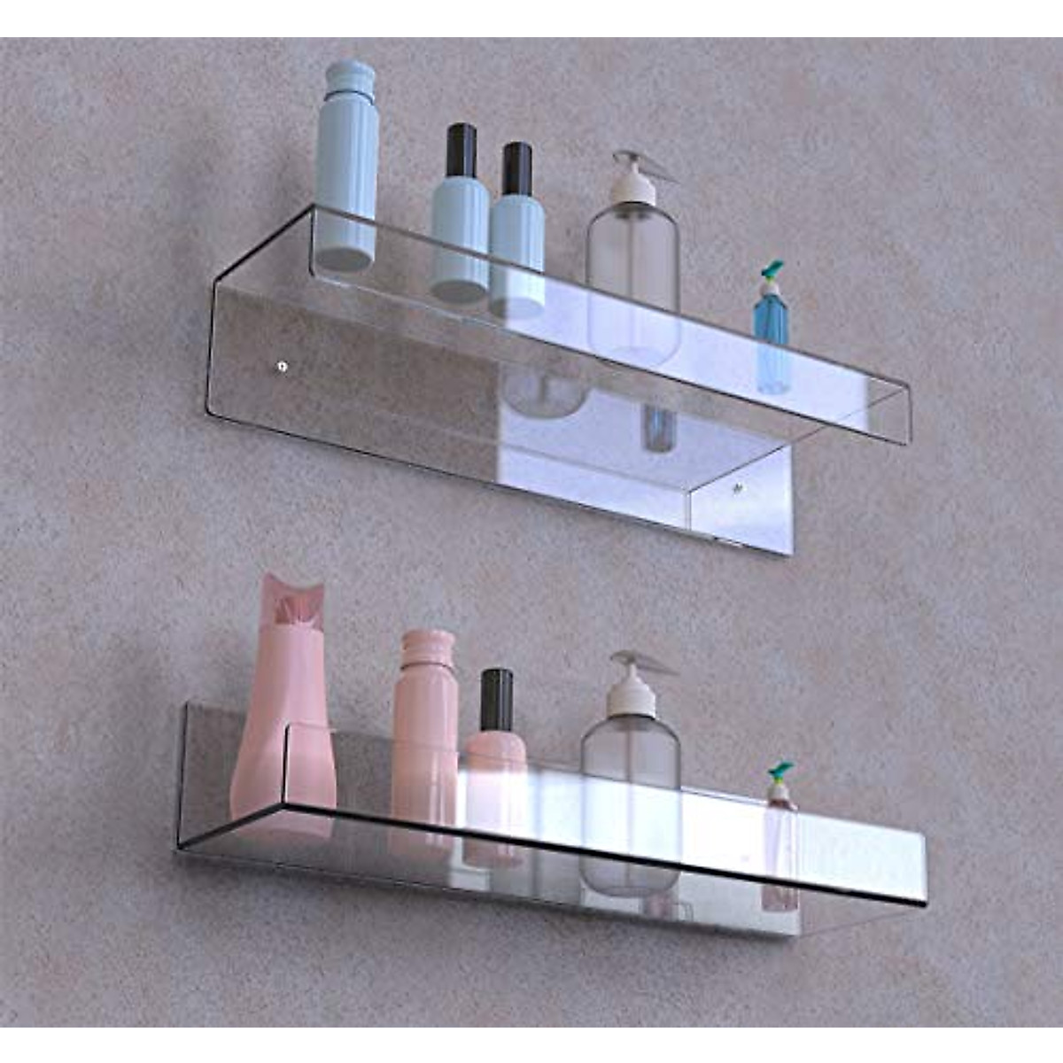 Cq acrylic 15" Invisible Acrylic Floating Wall Ledge Shelf, Wall Mounted Nursery Kids Bookshelf, Invisible Spice Rack, Clear 5MM Thick Bathroom Storage Shelves Display Organizer, 15" L,Set of 4