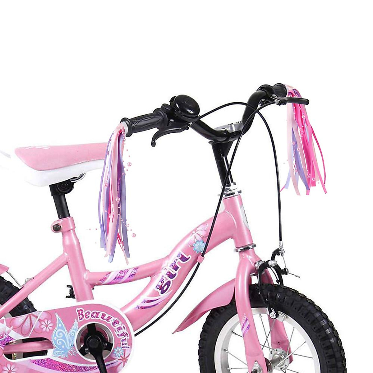MINI-FACTORY Kids Bike Streamers Pink Pearl - 2Pcs Bicycle Scooter Front Handlebar Tassel Ribbon Decoration for Girls - Pearl (Pearl)