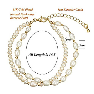 KVLmoze Layered Pearl Bracelets Vintage Stylish 3-5mm Handpicked Double Layer Pearl Strand Bracelet for Girls Women