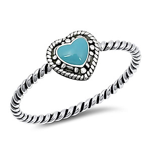 Simulated Turquoise Rope Promise Heart Halo Beautiful Ring New .925 Sterling Silver Band Size 4