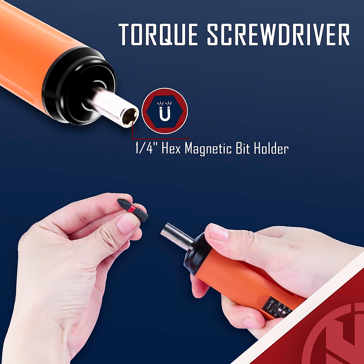 KNINE OUTDOORS Torque Screwdriver Wrench Driver Set 10-70 Inch Pounds lbs for Maintenance with T-bar Handle, 40 Hex Bits, 1/4" Socket, Shaft Extension, For Tools, Bike Repairing and Mounting (Orange)