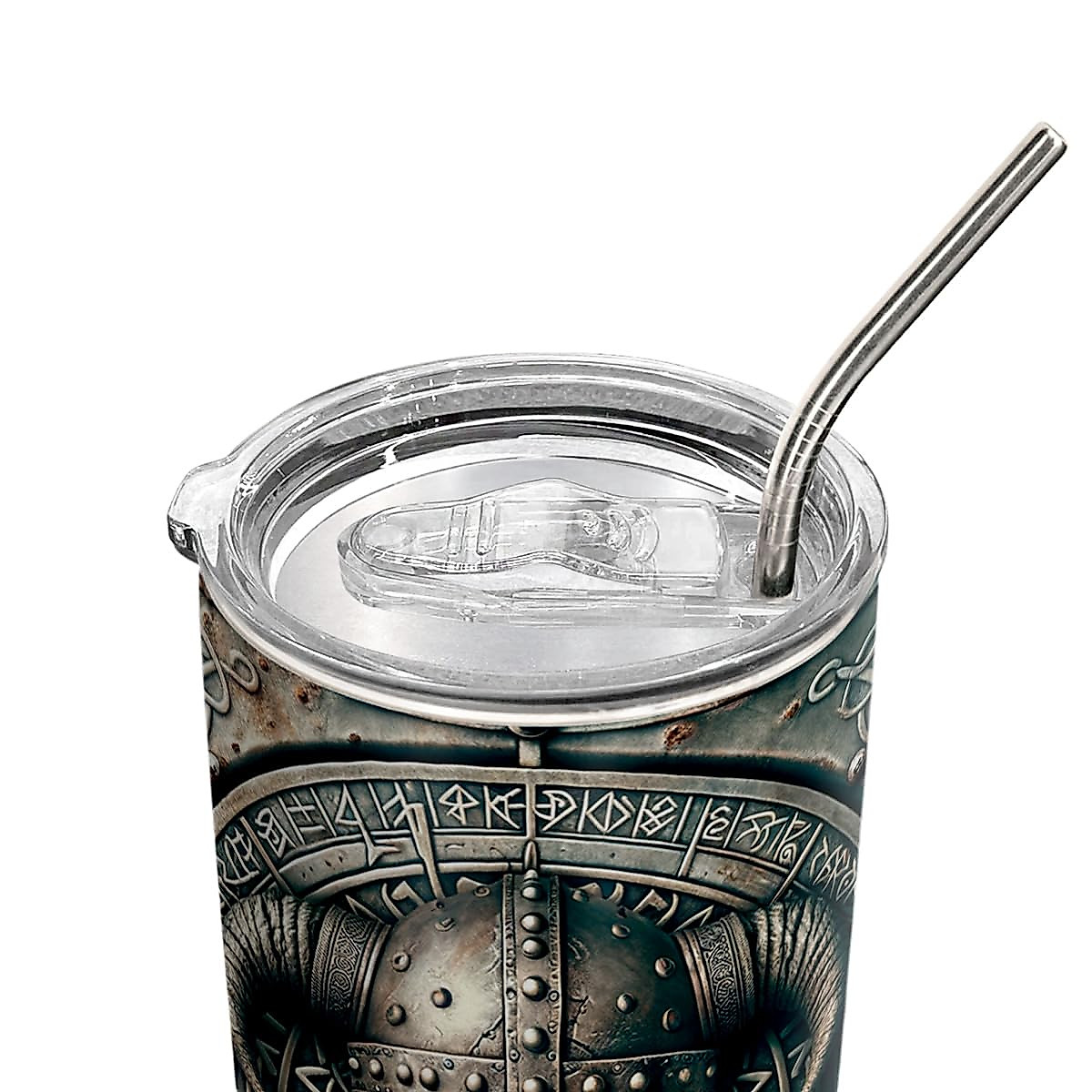 20oz Viking Celtic Warrior Skull Tumbler, Norse Mythology, Viking Gifts for Men, Coffee Thermos for Men, Stainless Steel Double Wall Vacuum Insulated Coffee Mug, Travel Cup with Lid