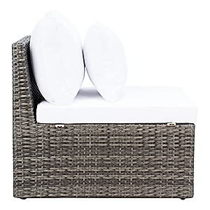 SAFAVIEH Outdoor Collection Pramla Grey Brown/White Cushion Settee with Storage Ottoman (Set of 2) PAT7515C