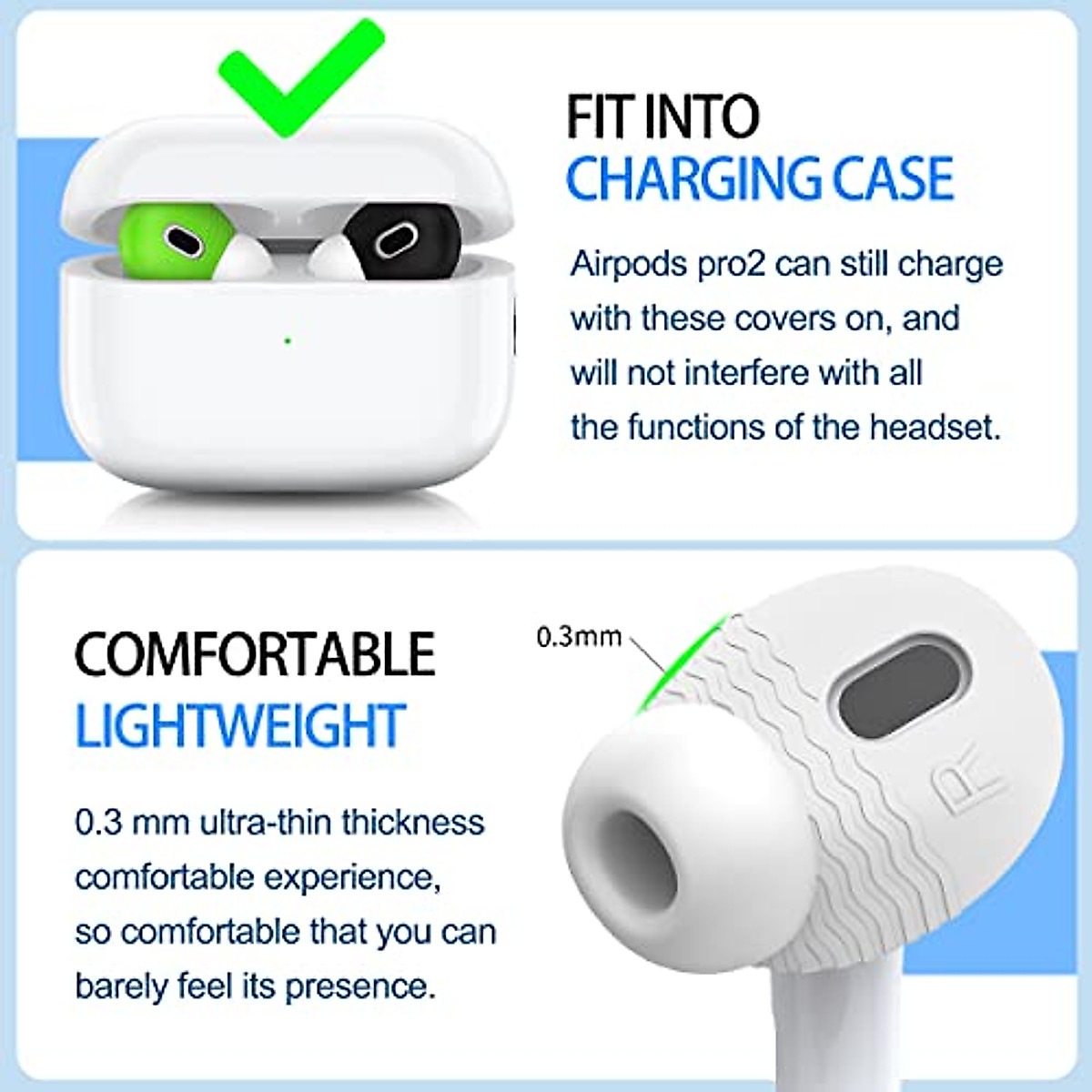 5 Pairs for AirPods Pro 2 Ear Tips Covers [Fit in The Charging Case] TOLUOHU Silicone Anti-Slip Ear Tips Covers Compatible with Apple AirPods Pro 2nd Generation 2022 [5 Color]