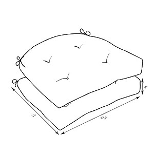 Pillow Perfect Solid Twill Indoor/Outdoor Tufted Wicker Chair Pad with Ties, 17" x 17.5", 2 Count, Red Splash Flame