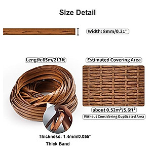 Feyart PE Rattan Strip for Outdoor Rattan Furniture Repair, 8mm Plastic Wicker for Patio Furniture Restore, 500g/65m Long (Dark Brown)