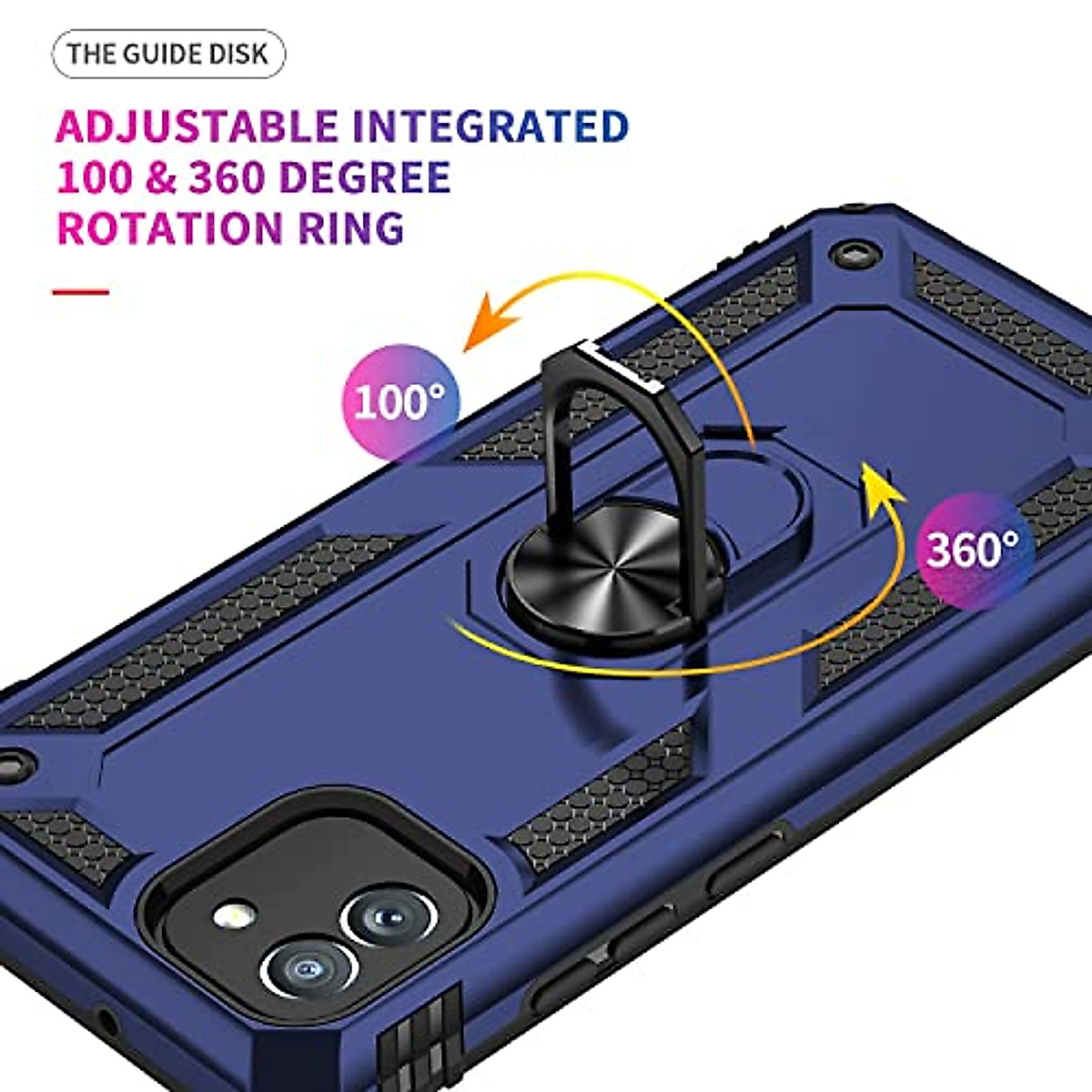 DINGXIN Galaxy A03 Case, Samsung A03 Phone Case, [Military Grade] Metal Ring Stand Car Mount Shockproof Protective Case for Samsung Galaxy A03 (Blue)