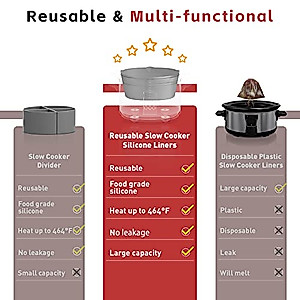 TroHollis™, Silicone Crock Pot Liners Reusable Insert, Fit 6QT Oval & Round Slow Cooker Divider Liner, Premium Food-Safe Silicone,Black