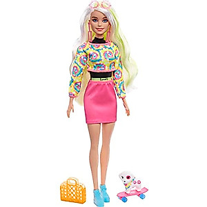 ​Barbie Toys, Color Reveal Doll, Totally Neon Fashions with Yellow-Streaked Platinum Hair & 25 Surprises Including Color Change​​​​