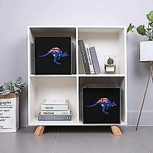 Australia Flag Kangaroo Foldable Storage Bins Printd Fabric Cube Baskets Boxes with Handles for Clothes Toys, 11x11x11