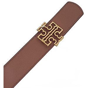 Tory Burch 141742 Britten Logo Black/Classic Tan With Gold Hardware 1.5 Inch Width Reversible Women's Belt (Large)