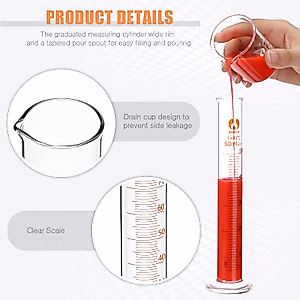 Feekoon 10 Pieces Glass Measuring Beaker and Graduated Measuring Cylinder with Stirring Rod 50/100/ 250/500/ 1000 ml Thick Glass Beakers and 5/10/ 50/100 ml Graduated Cylinders for Science Lab
