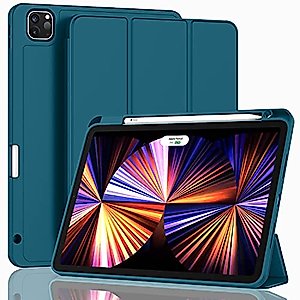 ZryXal New iPad Pro 11 Inch Case 2022(4th Gen)/2021(3rd Gen)/2020(2nd Gen) with Pencil Holder,Smart iPad Case [Support Touch ID and Auto Wake/Sleep] with Auto 2nd Gen Pencil Charging (Teal)