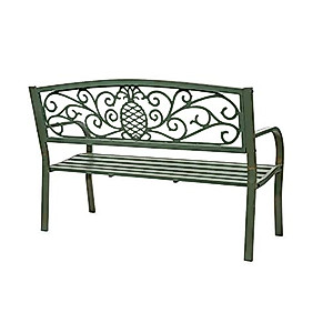 Plow & Hearth Weatherproof Pineapple Outdoor Bench | Holds Up to 300 lbs | Garden Patio Porch Park Deck | Metal | Green