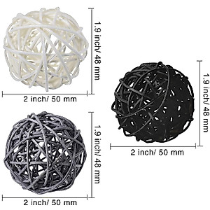 Since 15 Pieces 2inch Black White Grey Wicker Rattan Balls Sphere Orbs Vase Fillers for Christmas Party Wedding Baby Shower Garden Hanging Decor Aromatherapy Accessories
