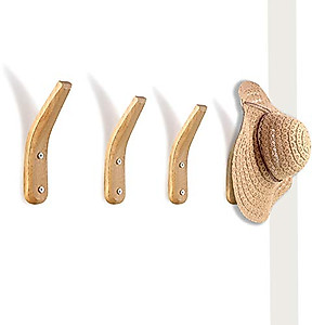 4 Pieces Wooden Coat Hooks Wall-Mounted Natural Wood Wall Hanger Simple Modern V Shape Wall Mount Stor (Wood Color)