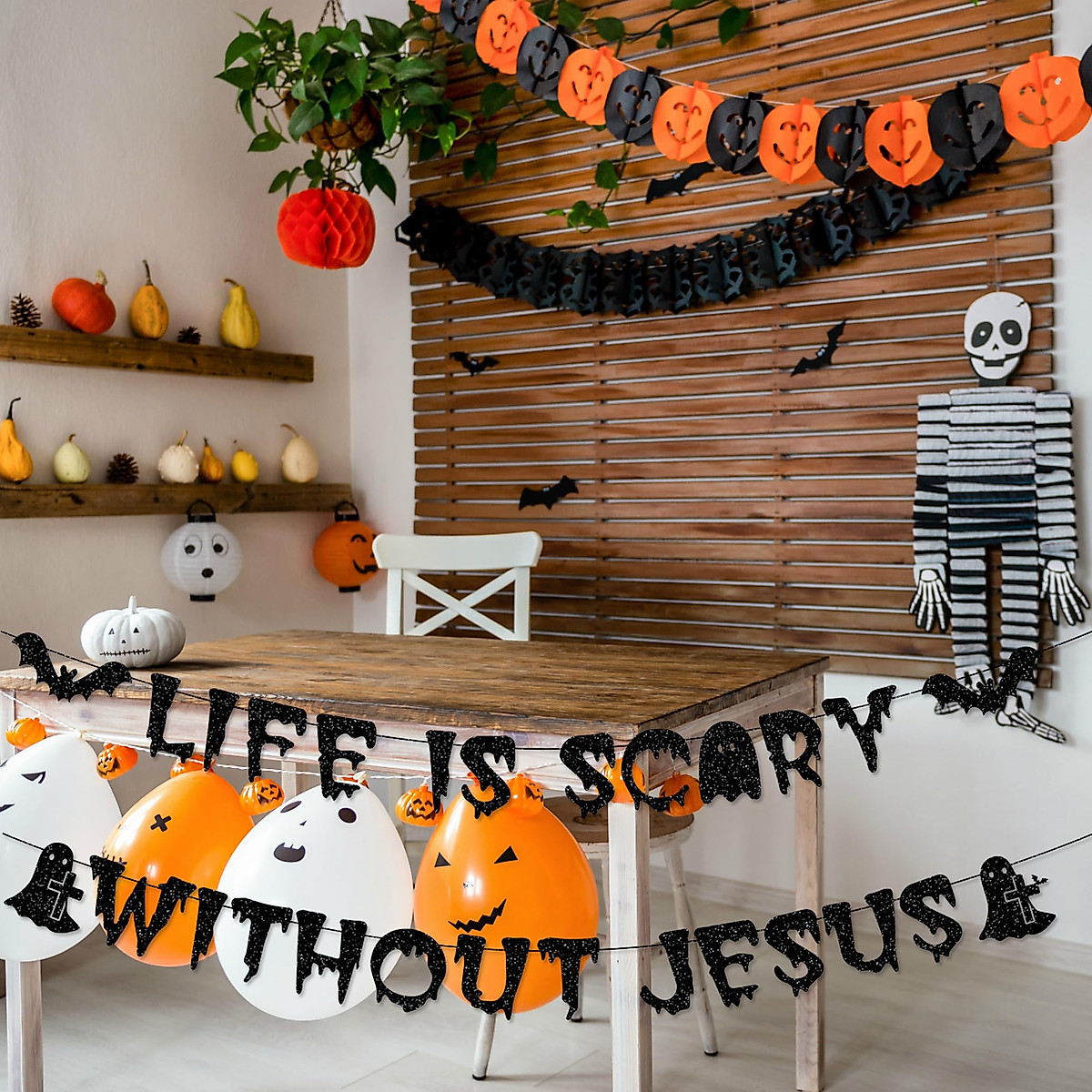 Life is Scary Without Jesus Banner for Christian Halloween Decorations, Christian Halloween Favors Banner, Halloween Jesus Bulletin Board Decorations Banner, Life is Scary Without Jesus Decorations LIS