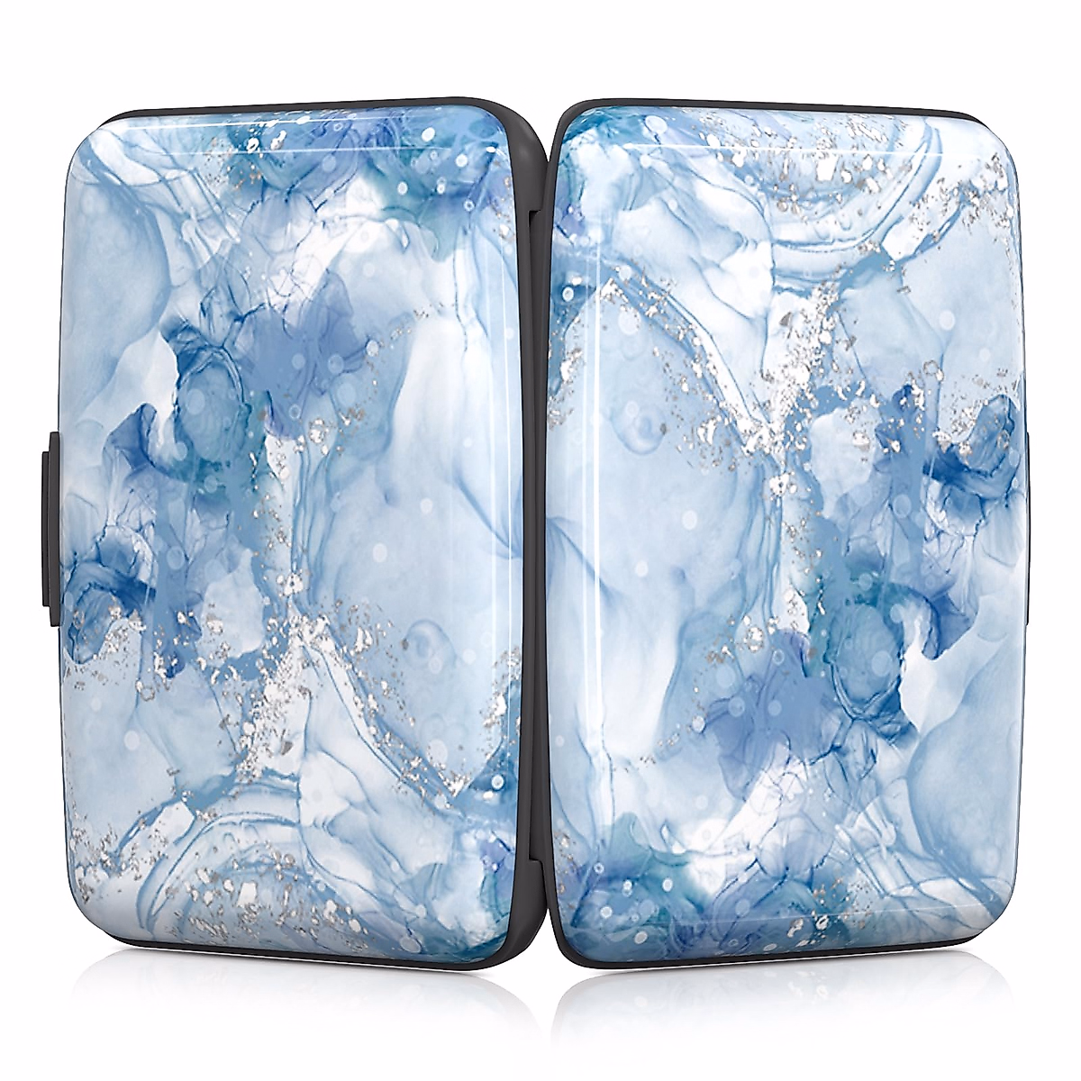 Rimilak Aluminuml Credit Card Holder, Mini Credit Card Wallet RFID Blocking Slim Metal Hard Case for Women Men, Blue Mable