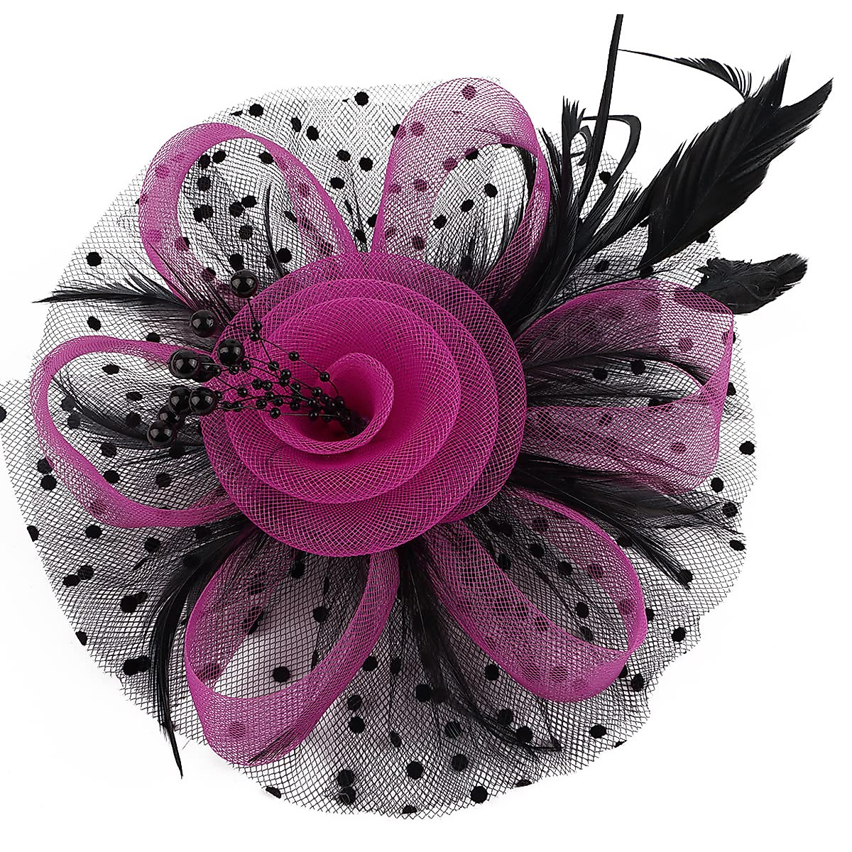 Fascinators for Women Tea Party Headband Kentucky Derby Wedding Cocktail Flower Mesh Feathers Hair Clip (Rose &Black)