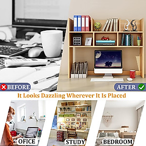 SUZEPER Wooden Desktop Bookshelf, Countertop Hutch Bookshelf, Comupter Desk Hutch Organizer with Shelves, Freestanding Bookcase for Home Office Dorm Room(39.4'', White)