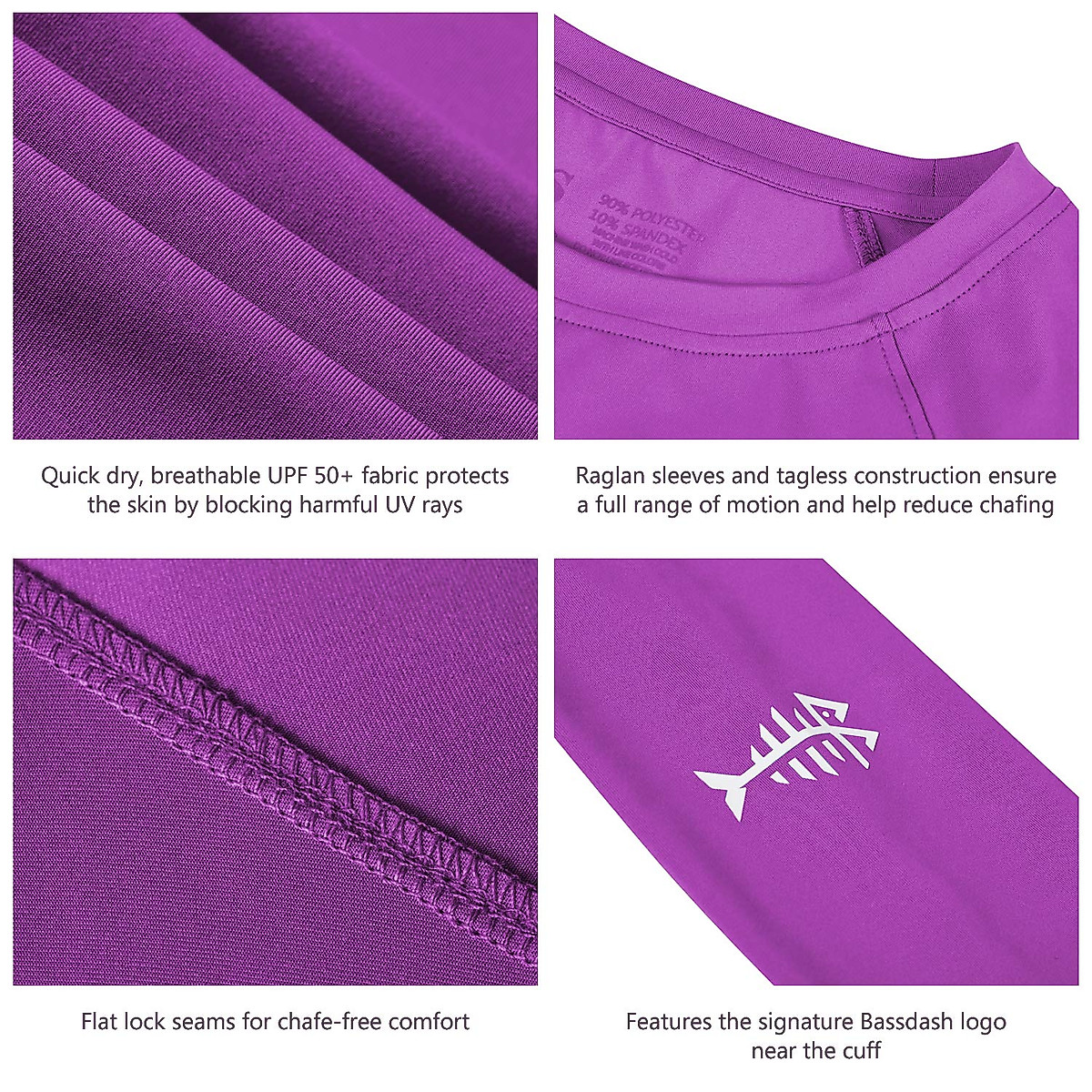BASSDASH Women’s UPF 50+ UV Sun Protection T-Shirt Long Sleeve Fishing Hiking Performance Shirts Violet