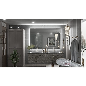 Keonjinn 60 x 40 Inch LED Vanity Mirror Backlit Mirror Bathroom Lighted Mirror Large Anti-Fog Wall Mounted Dimmable Makeup Mirror with Lights (Horizontal/Vertical)