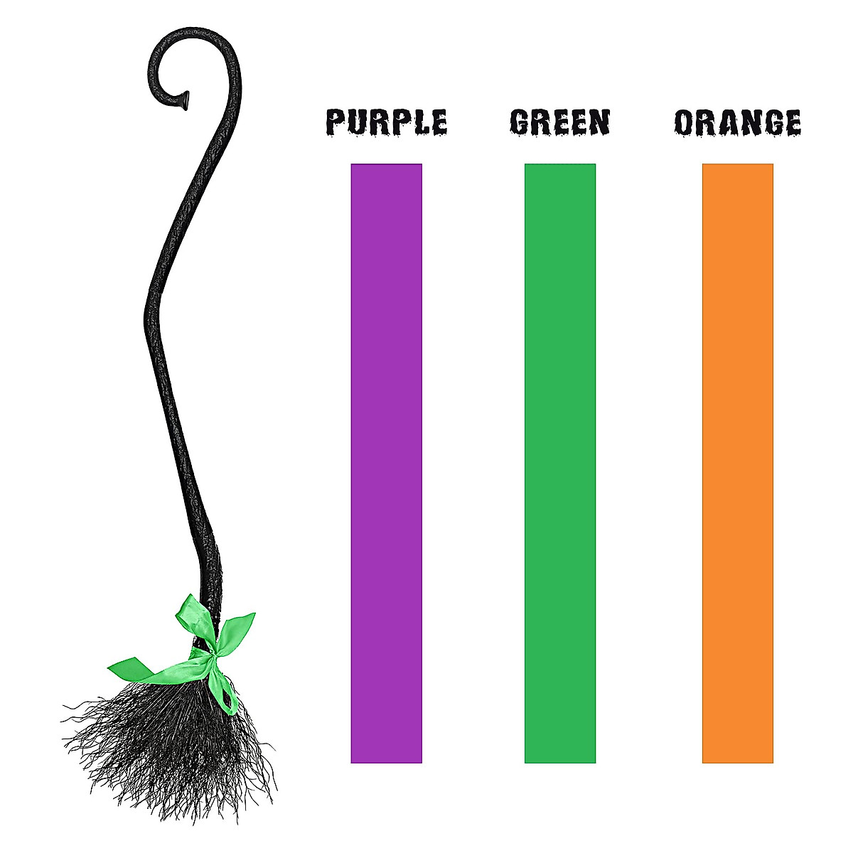 Poshetion Halloween Witch Broom with Ribbons for Kids and Adults, Wizard Flying Wicked Broomstick Props for Cosplay Party, Witch Decorations, Black