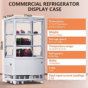GarveeTech Commercial Refrigerator Display Case 2.1 Cu.FT, Countertop Display Refrigerator, Two Glass Door Display Fridge with LED Lighting, Adjustable Shelves, Double-Layered Glass