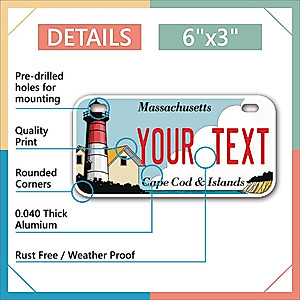 InkMyPlate Personalized Massachusetts Cape Mini License Plate | Choose from 50 States Bike 6x3 in Custom for Kids Power Wheels Golf Cart, Motorcycle, Moped, Wagons, ATV Aluminum, 6''X3''