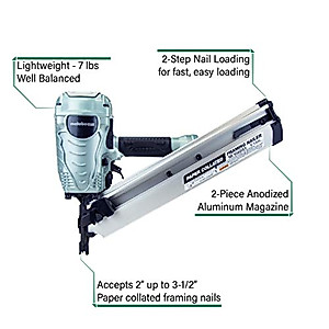 Metabo HPT Framing Nailer | Pro Preferred Brand of Pneumatic Nailers | 30 Degree Magazine | Accepts 2-Inch to 3-1/2-Inch Paper Collated Nails | Ideal for Framing, Flooring, & Roof Decking | NR90ADS1