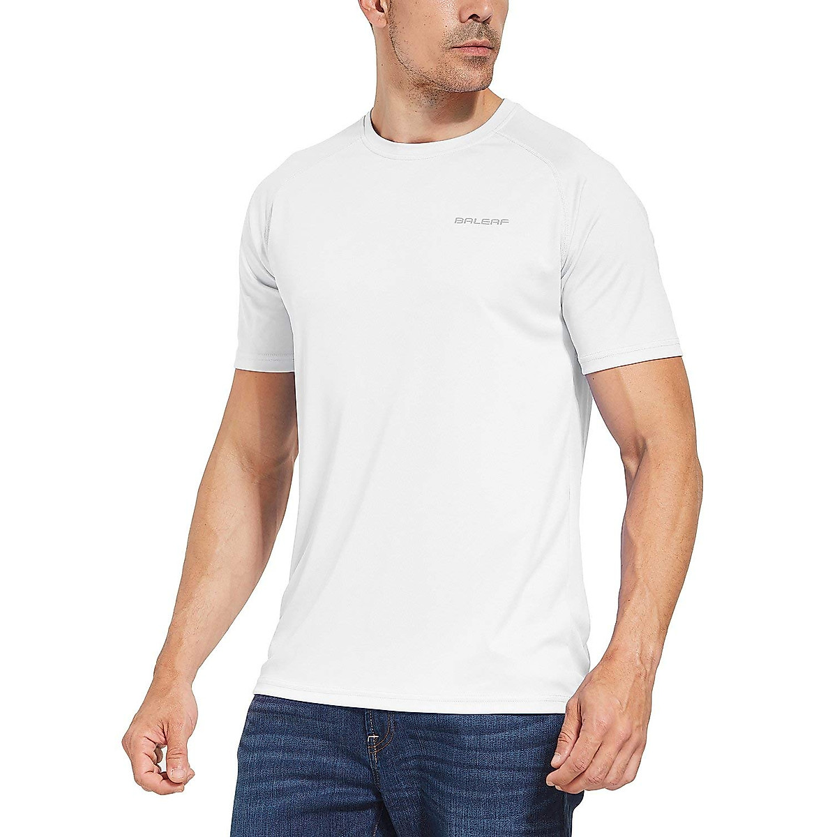 BALEAF Men's UPF 50+ Outdoor Running Workout Short-Sleeve T-Shirt White Size S