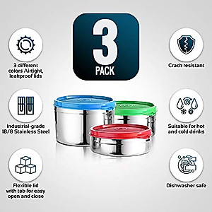 Signoraware Stainless Steel Containers Set | Eco Friendly Storage Canisters | Modern Airtight Keeper for Tea, Sugar, Snacks, Condiments, Flour, Coffee, Leftovers | 3 Pack (Combo size pack)