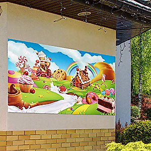 Donut Candy Birthday Party Backdrop Banner, Christmas Large Fabric Sweet Donut Candy Backdrop for Candy Party Decoration, Sweet Cartoon Landscape Baby Shower Background Photo Props, 72.8 x 43.3 Inch