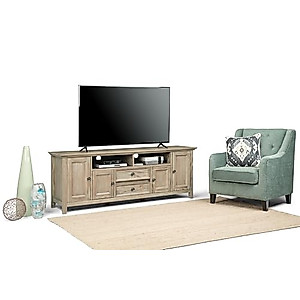 SIMPLIHOME Amherst SOLID WOOD 72 Inch Wide Transitional TV Media Stand in Distressed Grey for TVs up to 80 Inch, For the Living Room and Entertainment Center
