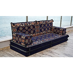 Navy Blue Arabic Sofa Floor Seating Set, Sofa Bed, Pallet Sofa, Floor Cushions, Sectional Sofa, Arabic Majilis, Ottoman Couch, Arabic Jalsa (8'' Thickness Sofa)