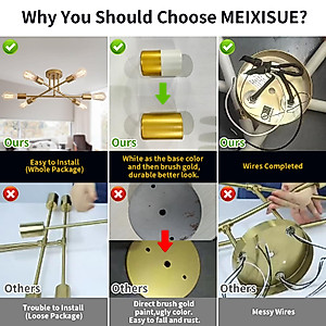 MEIXISUE Gold Modern Sputnik Chandelier Ceiling Light Fixtures,6-Lights Industrial Metal Semi Flush Mount Ceiling Light for Bedroom Dining Room Living Room Kitchen Hallway UL Listed
