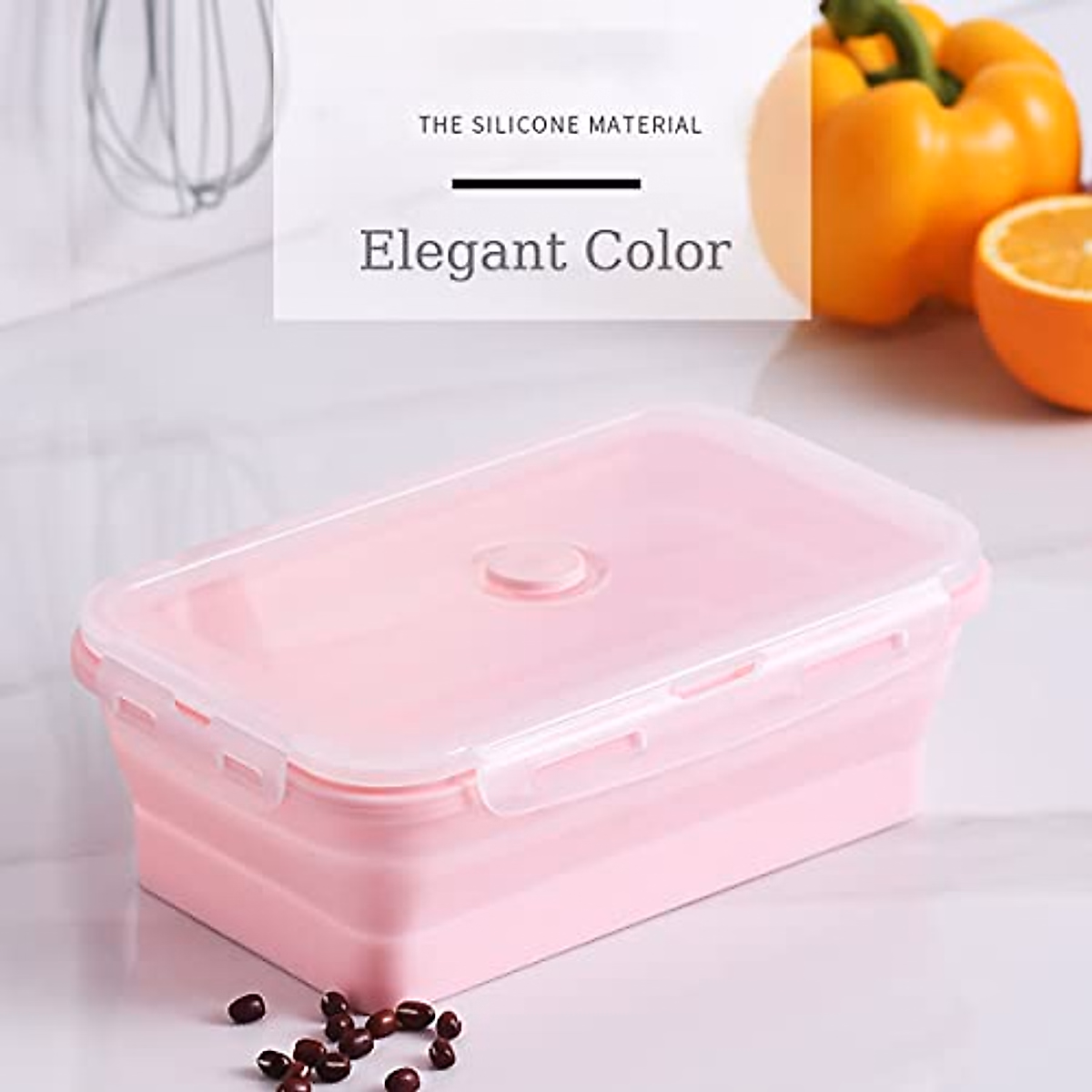 Set of 3 Collapsible Silicone Food Storage Container, Leftover Meal box For Kitchen, Bento Lunch Boxes, BPA Free, Microwave, Dishwasher and Freezer Safe, Foldable Thin box Design (Pink)