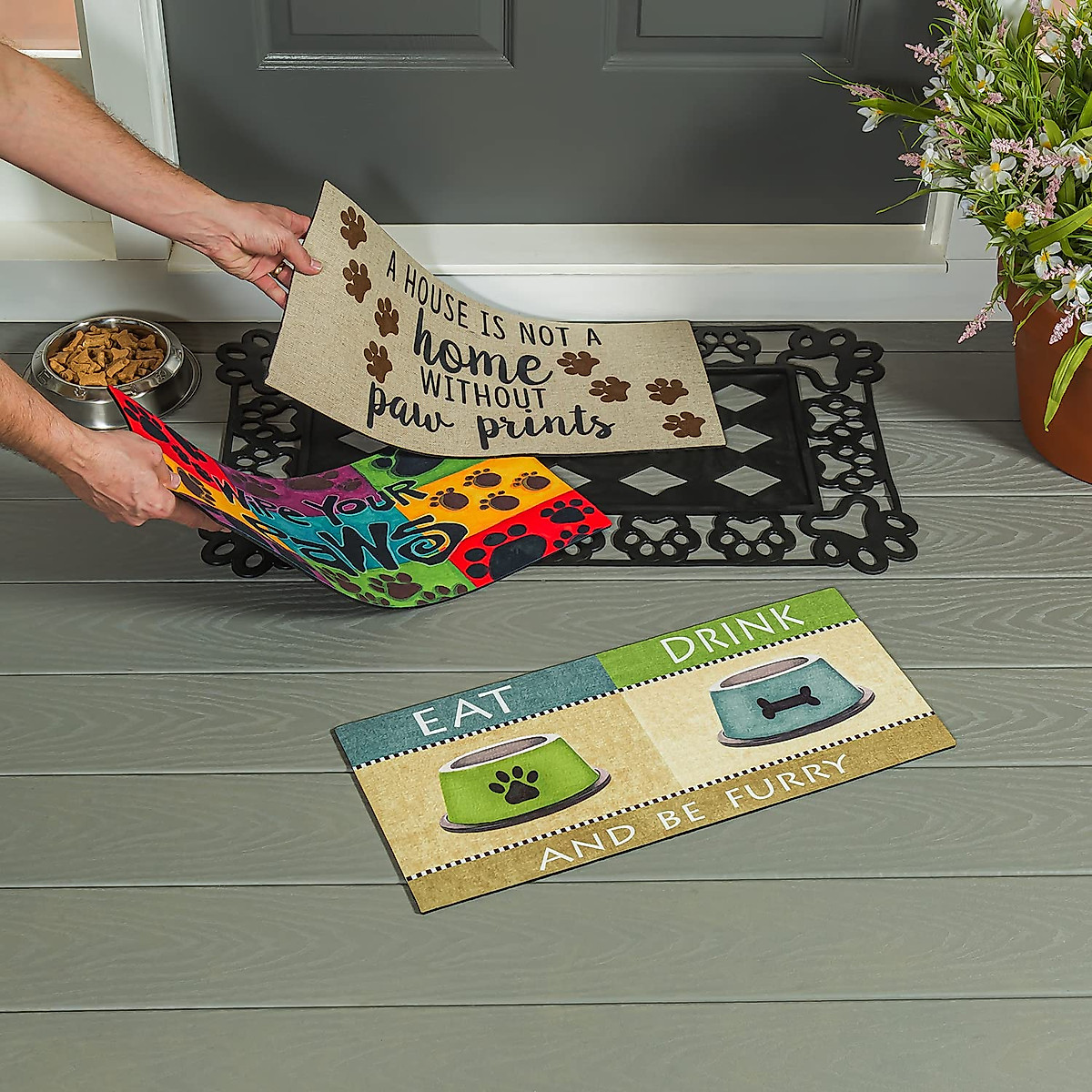 Evergreen Flag Seasonal Sassafras Interchangeable Mat and Tray A House is Not a Home Without Paw Prints Burlap