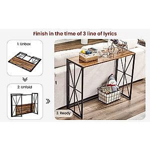 FurniturerR Computer Desk 39.4'' Folding Table Home Office Writing Desk Student Study Modern Laptop Desk Sturdy Work PC Table No Assembly Side Table Wooden Desk with Metal X-Frame, Brown