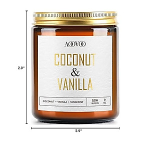 AOOVOO Vanilla Coconut Candle - Vanilla Candle, Scented Candles, Soy Candles, Aromatherapy Candle, Soy Wax Candle, Candle for Home Scented, 9oz