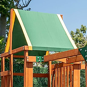 Sportspower Amazon Exclusive Olympia Wood Swing Set with 3 Swings, Slide, and Monkey Bars, Natural/Green